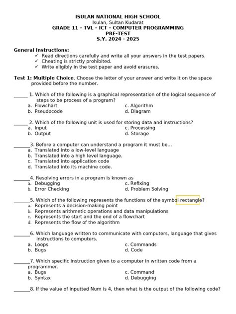 java pre test without answer key pdf