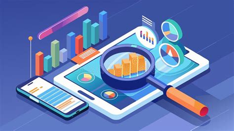 Magnifying Glass And Data Analysis On Smartphone Concept Flat And Isometric Style Design Stock