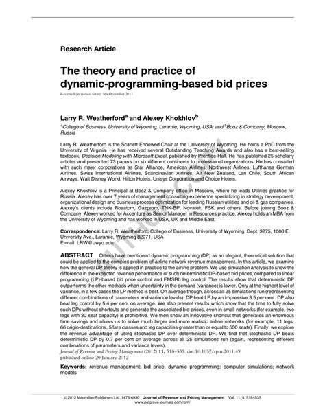 Pdf The Theory And Practice Of Dynamic Programming Based Bid Prices