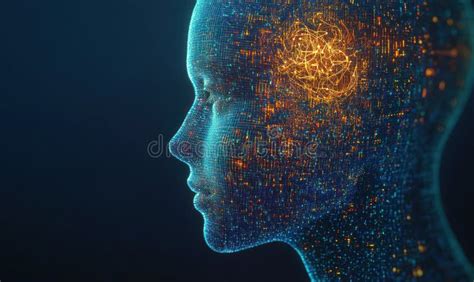 A Futuristic Face Illuminated With Blue And Orange Neural Network