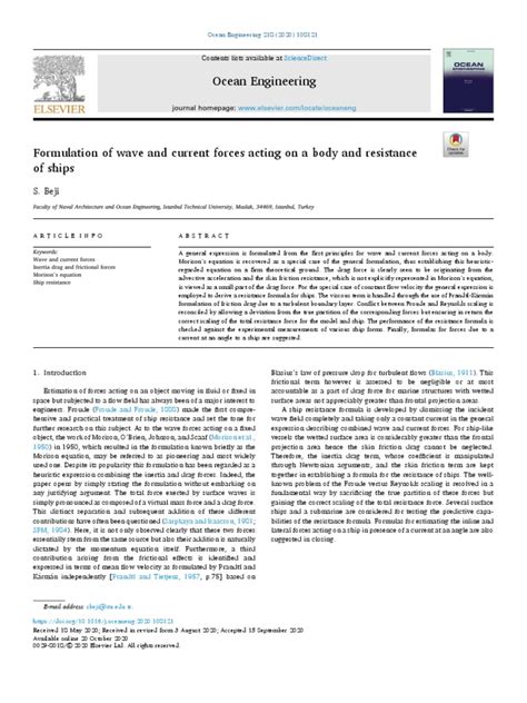 Formulation Of Wave And Current Forces Acting On A Body And Resistance Pdf Drag Physics