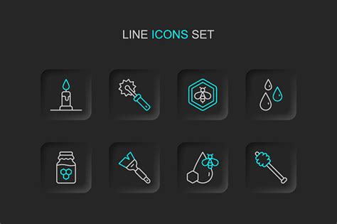 세트 라인 꿀 국자 스틱 꿀벌과 벌집 양봉 브러시 항아리 방울 커터 롤 및 불타는 촛불 아이콘 벡터 강철에 대한 스톡 벡터 아트 및 기타 이미지 Istock