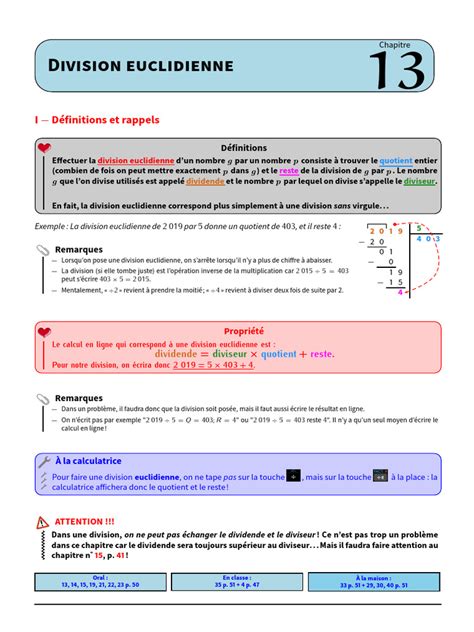 Division Euclidienne Cours 1 Pdf