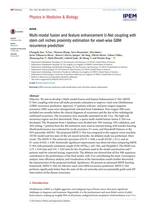 Multi Modal Fusion And Feature Enhancement U Net Coupling With Stem Cell Niches Proximity
