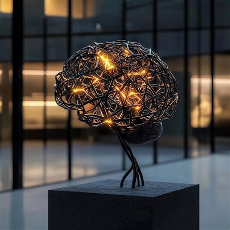 A Modern Sculpture Of A Brain Illuminated By Lights Symbolizing Creativity And Innovation In A
