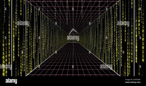 Digital Tunnel With Green Binary Code And Grid Lines Image Of Data Flow Technology Network