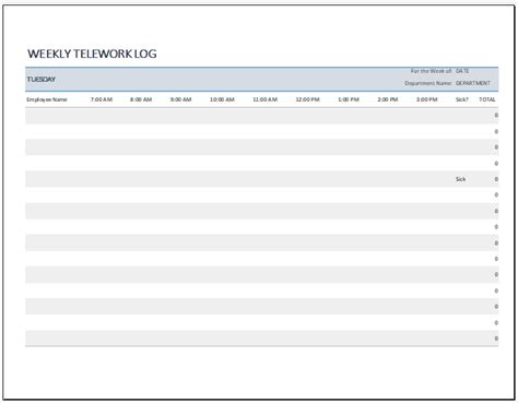 Weekly Telework Log Template Excel