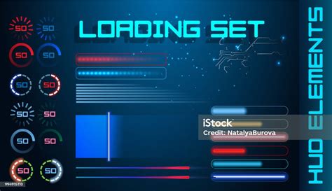 Hud는 미래 지향적인 요소 로드 바 벡터 배경 설정 추상 큰 팩 사용자 인터페이스 진행률 모니터 그림입니다 0명에 대한 스톡 벡터 아트 및 기타 이미지 Istock
