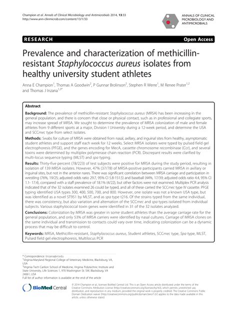 Pdf Prevalence And Characterization Of Methicillin Resistant