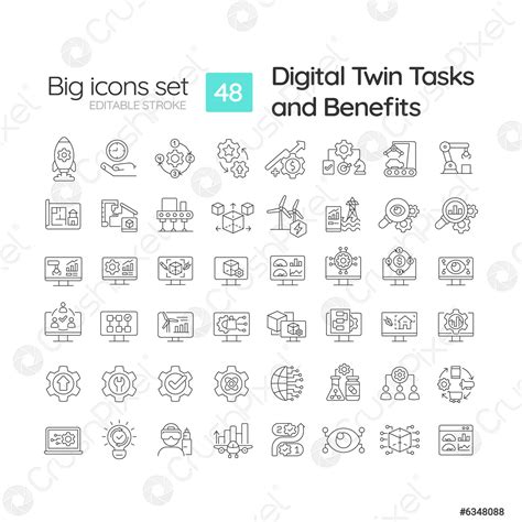 Digital Twin Tasks And Benefits Linear Icons Set Stock Vector 6348088 Crushpixel