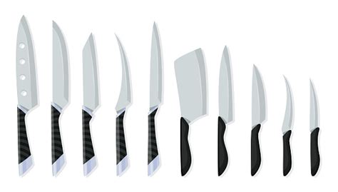 디자인 정육점 테마정정육점 고기 칼 세트 요리사를위한 칼의 다른 종류 정육점에 대한 칼 아이콘 칼 붙이 아이콘 세트 벡터 현실적인 부엌 칼 격리 강철에 대한 스톡 벡터 아트
