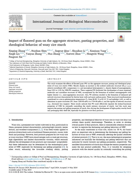Impact Of Flaxseed Gum On The Aggregate Structure Pasting Properties And Rheological Behavior