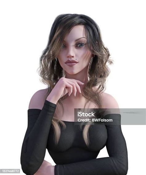 밝은 갈색 머리와 흰색 배경에 펜션 표정을 가진 여자의 그림 자기 성찰에 대한 스톡 사진 및 기타 이미지 자기 성찰 한 명의 여자만 흰색 배경 Istock