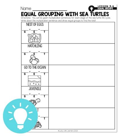 Lucky To Learn Math Lesson 94 Equal Groups Mini Lesson Equal Grouping With Sea Turtles