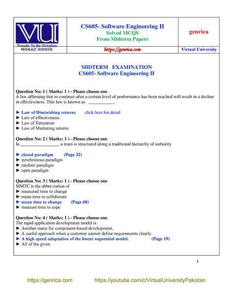 cs605 midterm solved mcqs with references by moaaz 1 cs605 software engineering ii solved