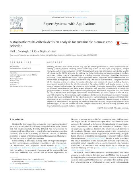 Pdf A Stochastic Multi Criteria Decision Analysis For Sustainable