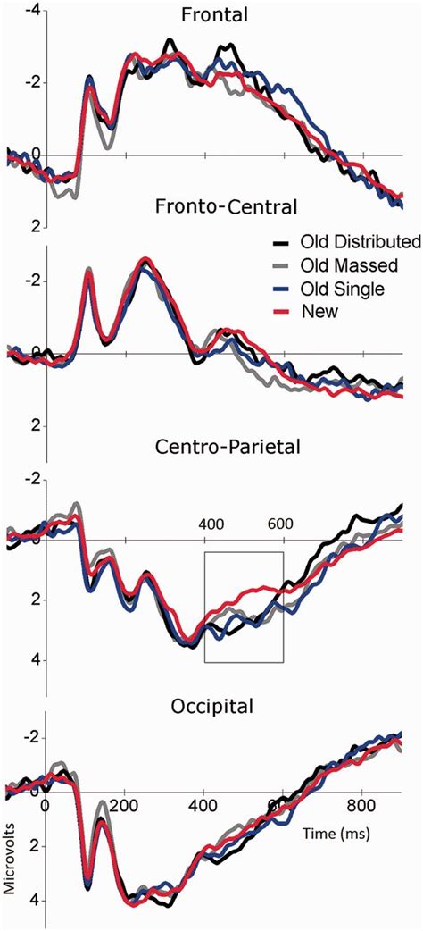Experiment 2 Grand Average Erp Midline Waveforms Sensor Clusters