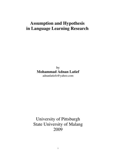 Pdf Assumption And Hypothesis In Language Learning Research
