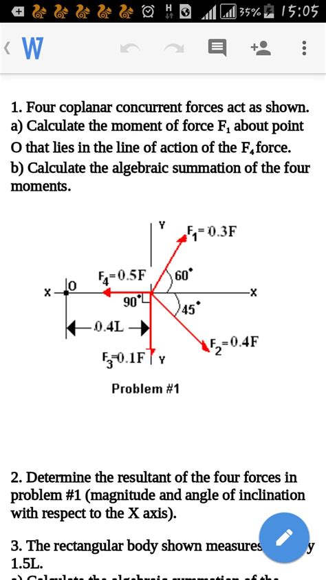 Solved 15 05 35 1 Four Coplanar Concurrent Forces Act As