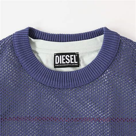 【楽天市場】 Diesel ディーゼル メンズ メッシュニットレイヤード クルーネック 半袖tシャツ カットソー【k Rapids】【サイズl】【ネイビー×アイスグリーン】die M T F4