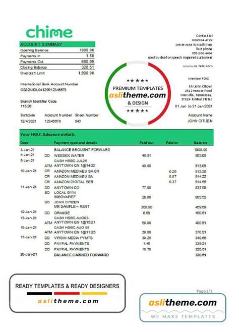 Bank Statement Template Chime Printable Word Searches