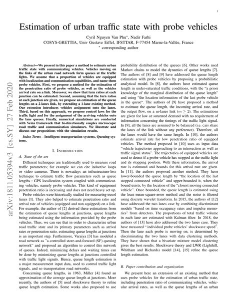 Pdf Estimation Of Urban Traffic State With Probe Vehicles