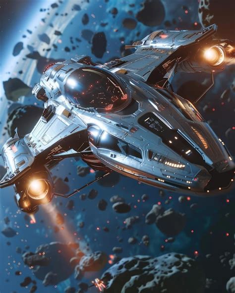 Premium Photo Futuristic Spaceship Soaring Through Asteroid Belt An Intricately Detailed