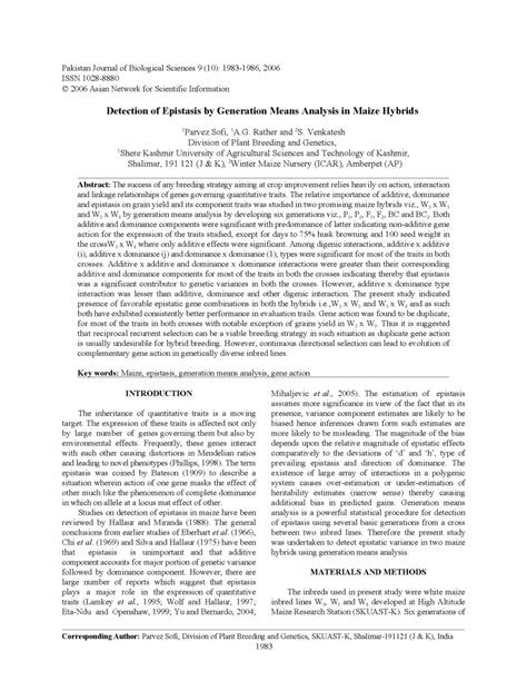Pdf Detection Of Epistasis By Generation Means Analysis In Maize Hybrids