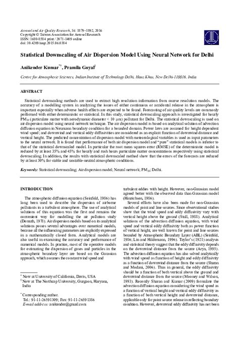 Pdf Statistical Downscaling Of Air Dispersion Model Using Neural