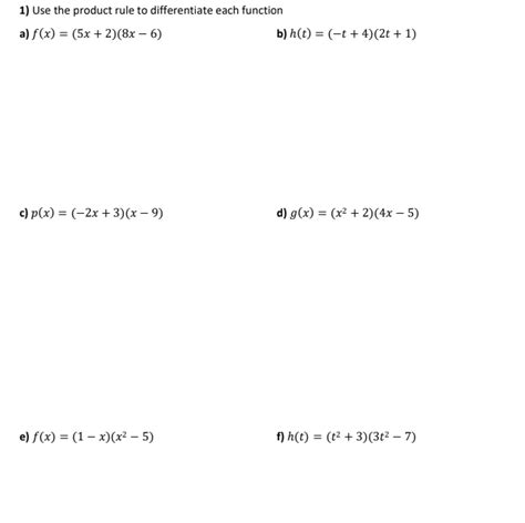 solved 1 use the product rule to differentiate each