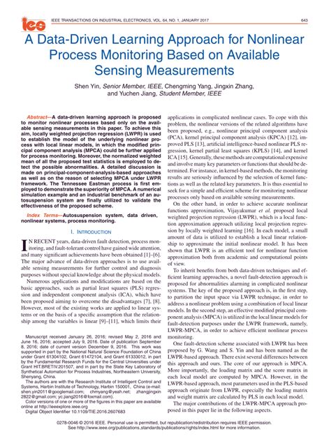 Pdf A Data Driven Learning Approach For Nonlinear Process Monitoring Based On Available