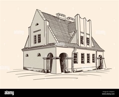 Two Storey Old Building In Classical Style With Columns And Balconies Front Entrance To The