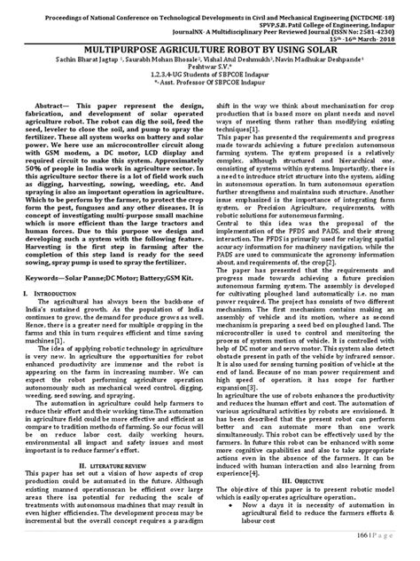 Multipurpose Agriculture Robot By Using Solar Ntroduction Pdf Automation Sowing