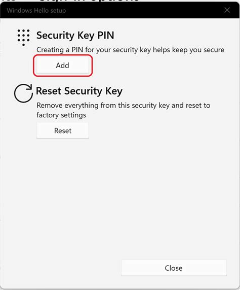 FIDO Security Key PIN Setting Fingerprint Setting For Windows