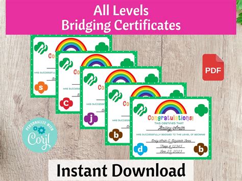 Girl Scout Bridging Certificates All Levels Daisy To Adult Bridging Ceremony Printable Troop