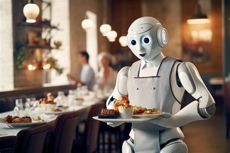 Premium Ai Image Robot Serving Food