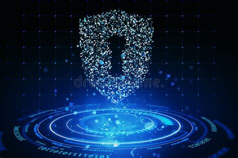 Digital Shield Glowing With Blue Particles Over A Futuristic Interface Symbolizing