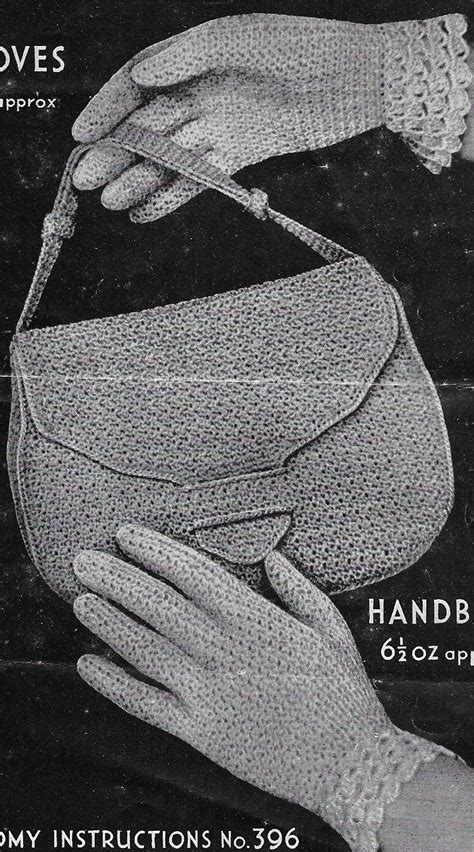 Vintage Crochet Pattern Gloves And Handbag Purse • 1940s 1950s Cronit