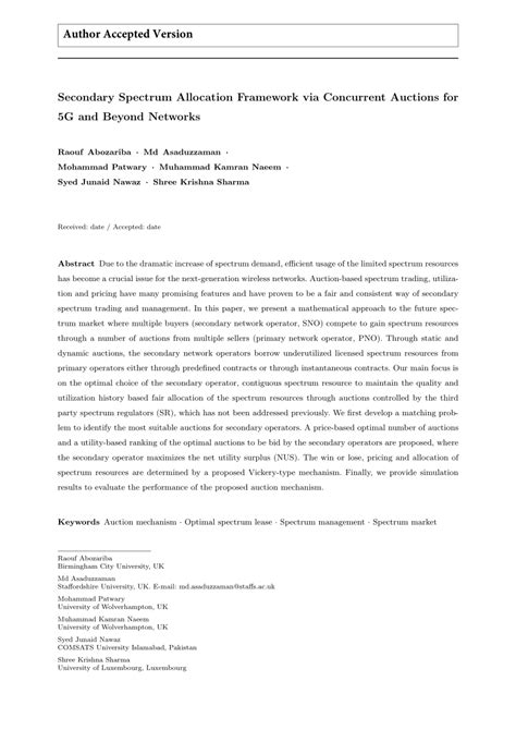 Pdf Secondary Spectrum Allocation Framework Via Concurrent Auctions