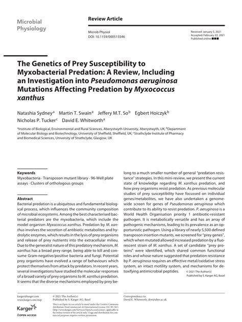 Pdf The Genetics Of Prey Susceptibility To Myxobacterial Predation A Review Including An
