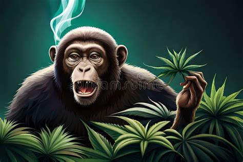 Monkey Animal Smoking Ganja Weed Illustration Generative Ai Stock