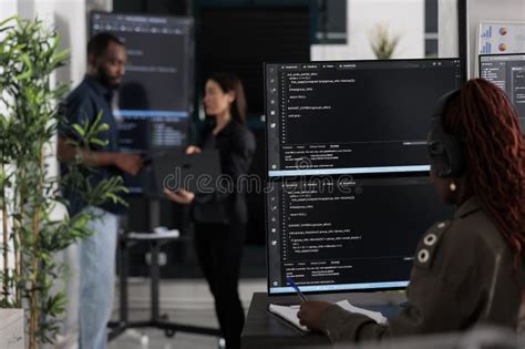 Multi Ethnic Team Of Software Developers Analyzing Code Stock Image Image Of Group Online