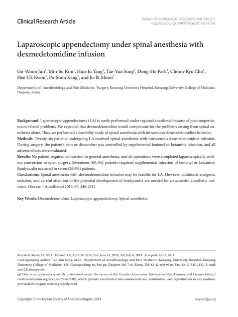 Laparoscopic Appendectomy Under Spinal Anesthesia With Dexmedetomidine