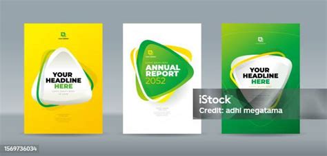 노란색 흰색 녹색 그라데이션 배경과 겹치는 3d 둥근 삼각형의 그림입니다 A4 크기 책 표지 템플릿 노란색 배경에 대한 스톡 벡터 아트 및 기타 이미지 Istock