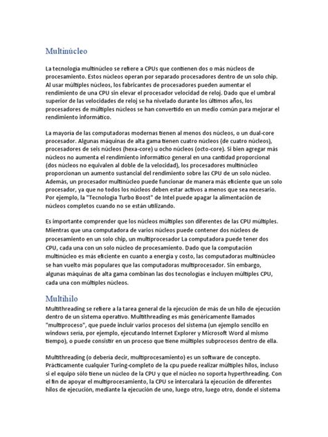 Multihilo Y Multinúcleo Pdf Unidad Central De Procesamiento Hilo Computación