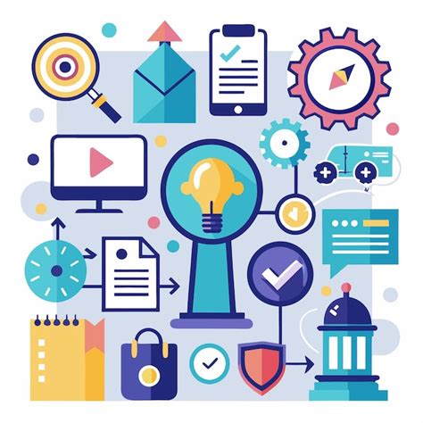 Business Workflow Infographic With Lightbulb Gears Checkmarks And A Building Premium Ai