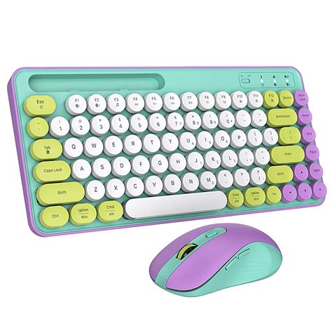 Wireless Keyboard And Mouse Combo Retro Round Keycap Typewriter Cute Colorful Keyboard With