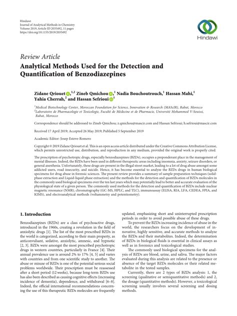 Pdf Analytical Methods Used For The Detection And Quantification Of Benzodiazepines