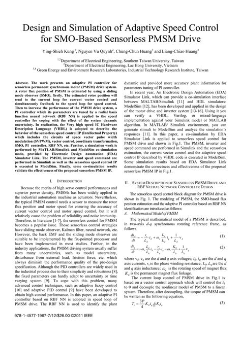 Pdf Design And Simulation Of Adaptive Speed Control For Smo Based Sensorless Pmsm Drive
