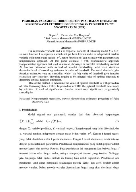 Pdf Pemilihan Parameter Threshold Optimal Dalam Estimator Regresi